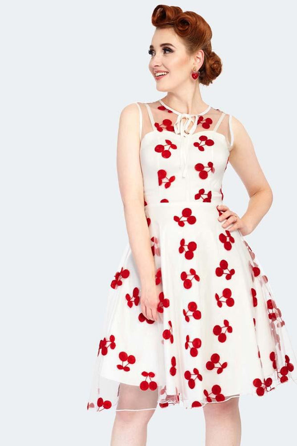 Fanny Ann Cherry Embroidery Dress by Voodoo Vixen - Dark Fashion Clothing