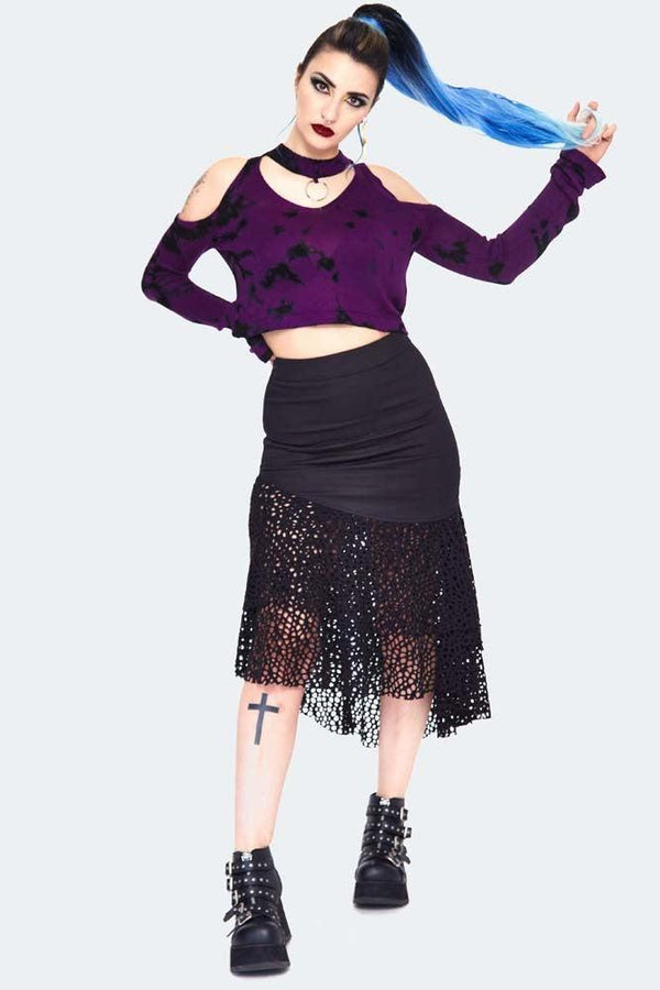 Asymmetrical Netted Midi Skirt by Jawbreaker - Dark Fashion Clothing