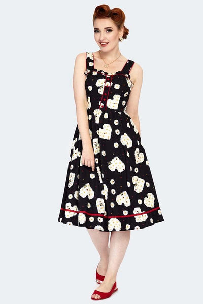 Daisy Hearts Flared Dress by Voodoo Vixen - Dark Fashion Clothing