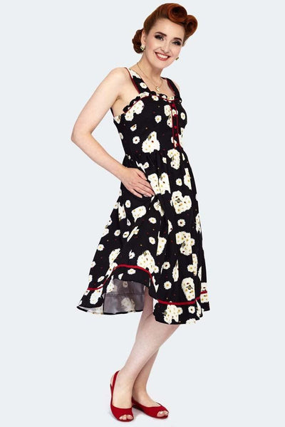 Daisy Hearts Flared Dress by Voodoo Vixen - Dark Fashion Clothing