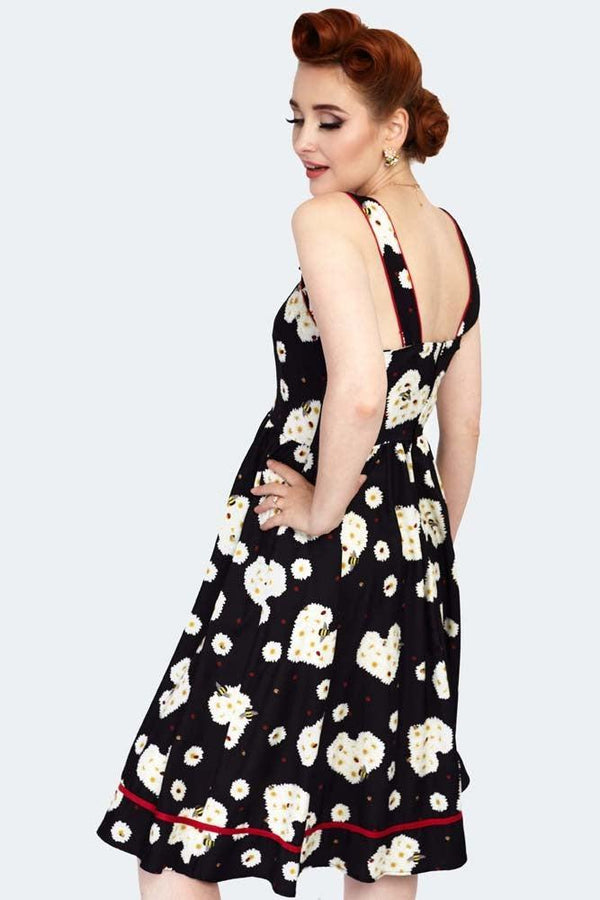 Daisy Hearts Flared Dress by Voodoo Vixen - Dark Fashion Clothing