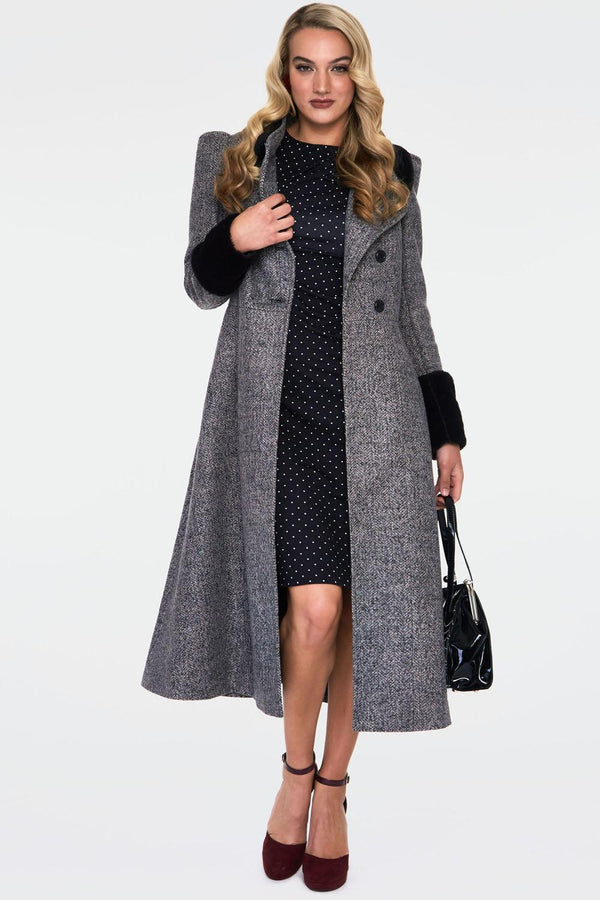 Faux Fur Trim Coat by Voodoo Vixen - Dark Fashion Clothing