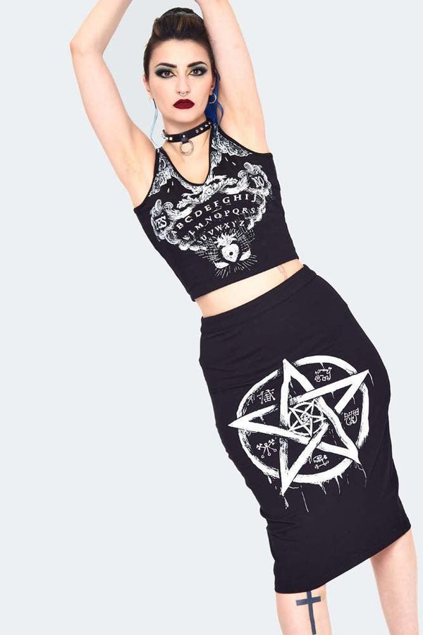 Pentagram Jersey Pencil Skirt by Jawbreaker - Dark Fashion Clothing