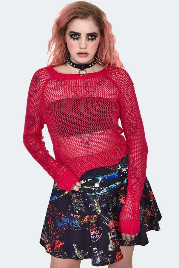 Jawbreaker Pink Mesh Jumper - Dark Fashion Clothing