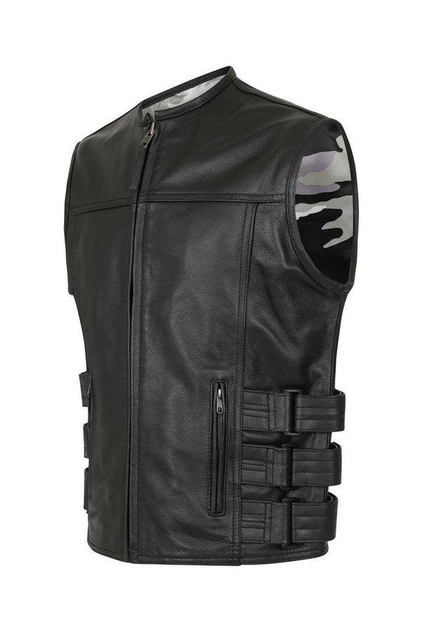 Enforcer Leather Tactical Style Biker Vest by Skintan Leather - Dark Fashion Clothing