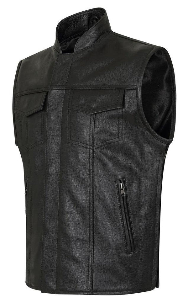 Reyes Leather Expandable Biker Vest by Skintan Leather - Dark Fashion Clothing