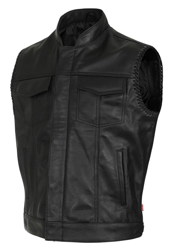 Skyler Leather Perforated Panels Biker Vest by Skintan Leather - Dark Fashion Clothing