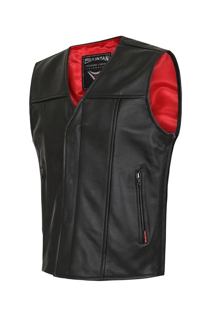 Telford Leather Perforated Panels Biker Vest by Skintan Leather - Dark Fashion Clothing