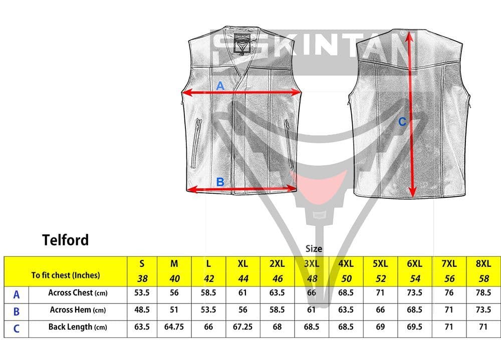 Telford Leather Perforated Panels Biker Vest by Skintan Leather - Dark Fashion Clothing