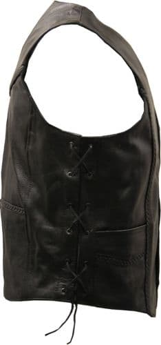Weaver Lace Sides & Plait Leather Biker Vest by Skintan Leather - Dark Fashion Clothing