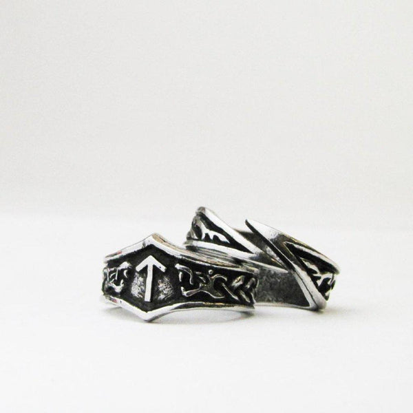Tiwaz Letter T Rune Ring - Adjustable - Dark Fashion Clothing