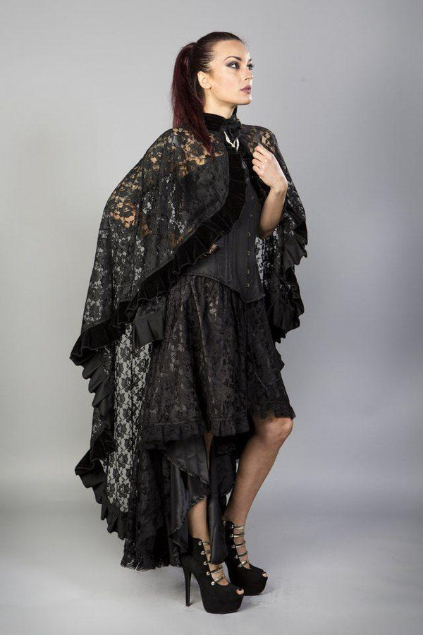 Catherine Cape In Black Lace With Brooch - Burleska - Dark Fashion Clothing