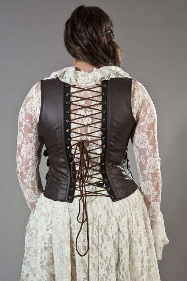 Cecillia Plus Size Underbust Corset With Straps In Brown Matte Vinyl ...