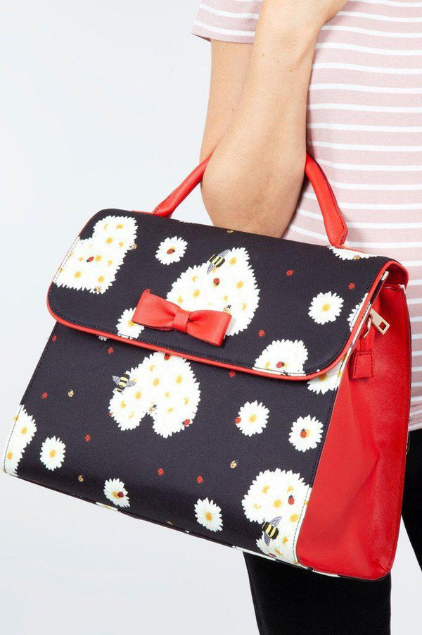 Ditsy Daisy Heart Handbag - Voodoo Vixen - Dark Fashion Clothing