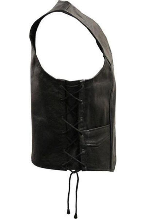 Skintan Leather Lace Sided Biker Waistcoat - Dark Fashion Clothing