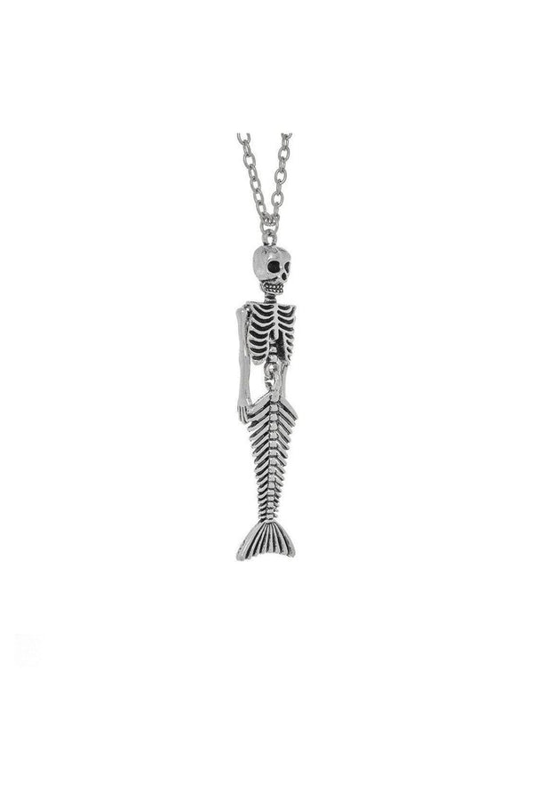 Mermaid Skeleton Silver Pendant and Necklace - Dayana - Dark Fashion ...