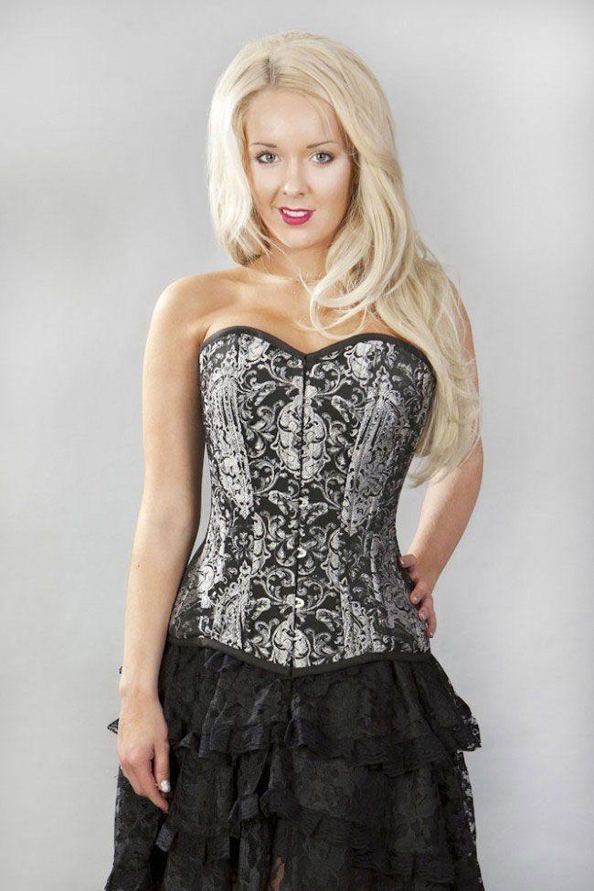 Versatile Double Steel Boned Overbust Corset In Silver King Brocade ...